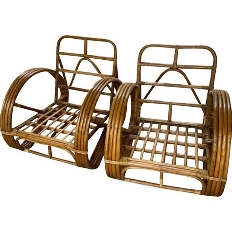 Paire De Fauteuils Vintage En Bambou Et Rotin Par Paul Frankl 1960