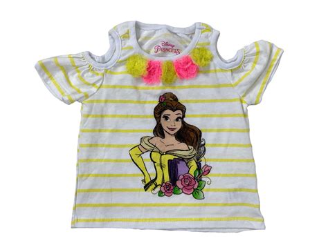 Camiseta Niña Mangas Cortas Blanca y Amarillo Dibujo Bella Disney