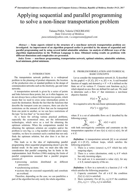 pdf applying sequential and parallel programming to solve a non linear transport problem