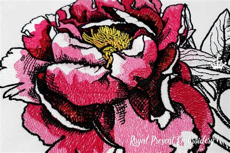 Pink Peony Machine Embroidery Design Sizes Royal Present Embroidery