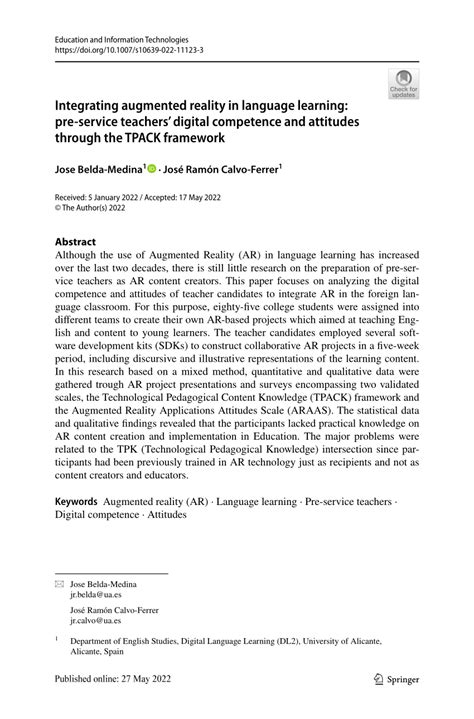 pdf integrating augmented reality in language learning pre service teachers digital