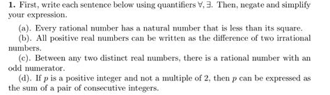 solved 1 first write each sentence below using quantifiers