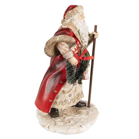 Clayre Eef Decoratie Beeld Kerstman 25 Cm Rood Beige Polyresin