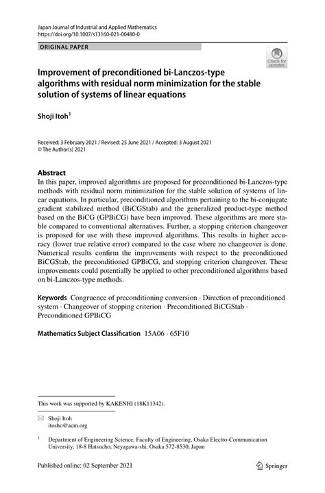 pdf improvement of preconditioned bi lanczos type algorithms with residual norm minimization
