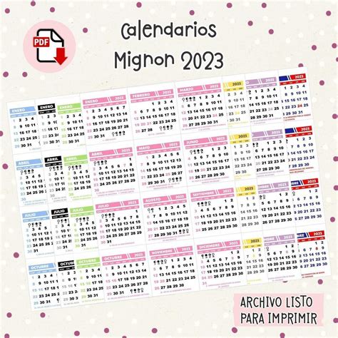 Kit Imprimible Calendario Mignon 2023 Almanaque Pasteles