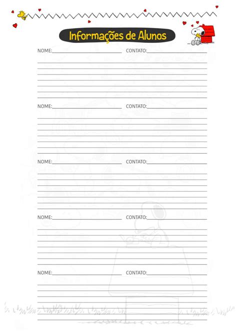Caderno Planejamento Professor Snoopy Informacoes De Alunos