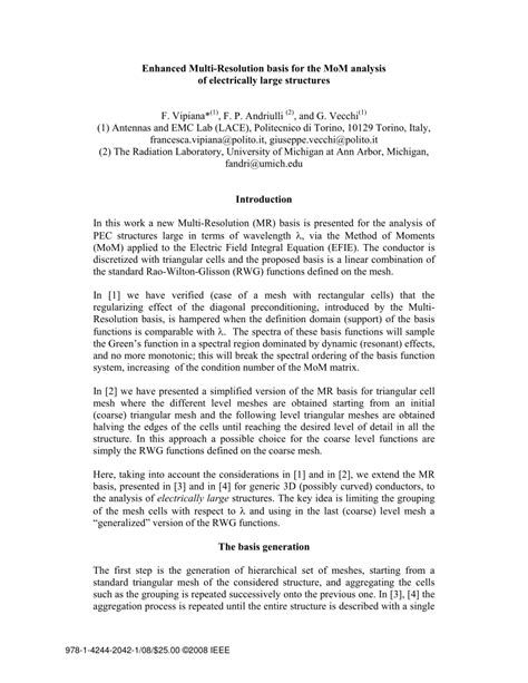 pdf enhanced multi resolution basis for the mom analysis of electrically large structures