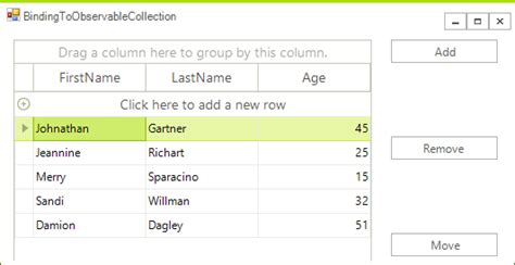 binding to observablecollection winforms gridview control telerik ui for winforms