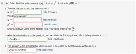 solved 1 point solve the initial value problem 2yy 4