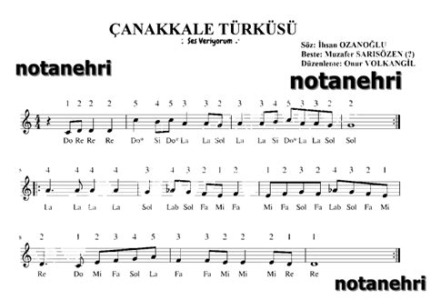 Çanakkale Türküsü Melodika Notaları Nota Nehri