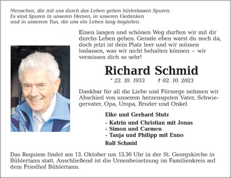 Traueranzeigen von Richard Schmid Südwest Presse Trauer