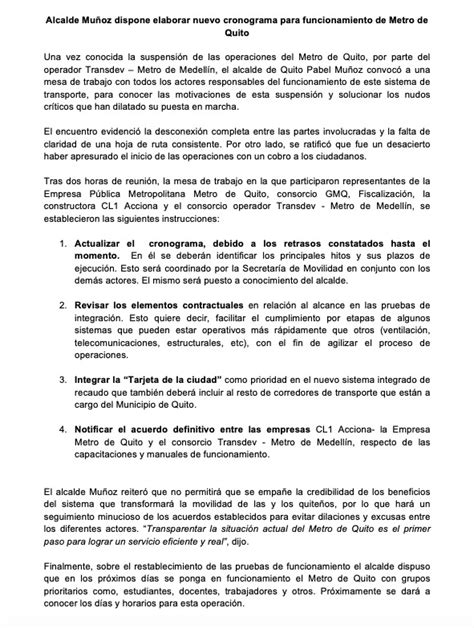 PrimeraPlanaECU on Twitter El alcalde de Quito Pabel Muñoz dispuso