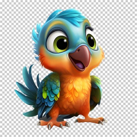 Premium PSD Cute Cartoon Parrot Isolated On Transparent Background