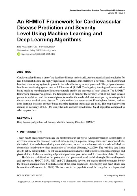 pdf an rhmiot framework for cardiovascular disease prediction and severity level using machine