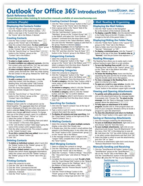 Outlook 365 Introductory Quick Reference Guide TeachUcomp Inc