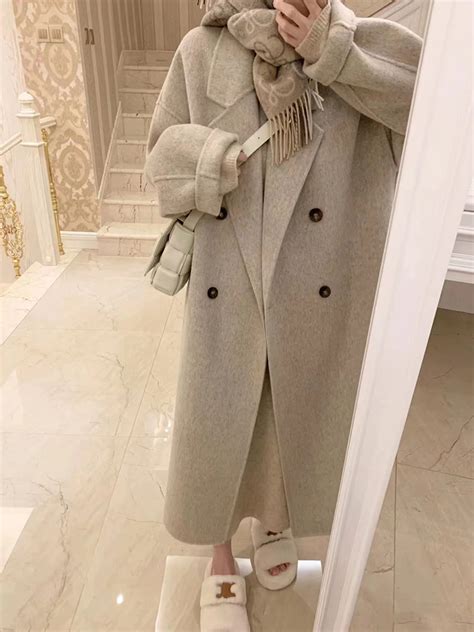 双面羊绒大衣女黑色2022秋冬新款韩版宽松显瘦中长款大码外套毛呢 虎窝淘
