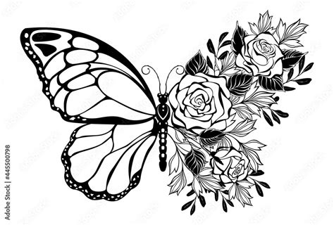 Flower Butterfly With Rose Stock Vector Adobe Stock
