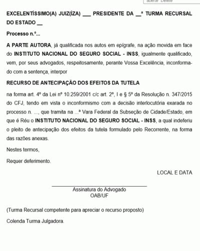Referência de Petição Recurso de Medida Cautelar ou de Antecipação de
