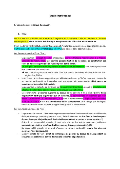 Fiche de révision Droit Constitutionnel S1 Droit Constitutionnel I