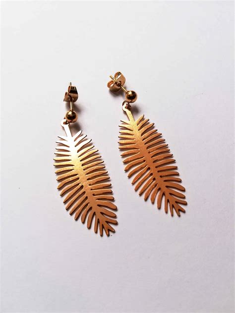 Boucles D Oreilles Or Feuilles De Palmier La Jungle Bijoux
