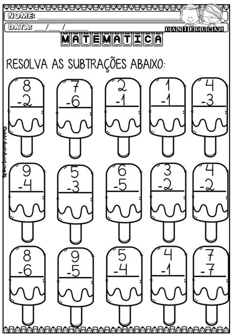 Atividades matemática subtração 1 ano Dani Educar