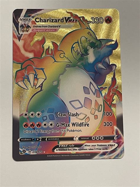 Mavin RARE Rainbow Charizard VMAX Gold Foil Fan Art Pokemon Card