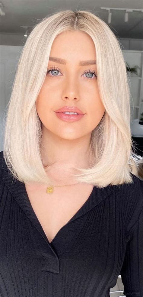 Trendy Blonde Hair Colour Ideas Creamy Platinum Blonde Lob Hair
