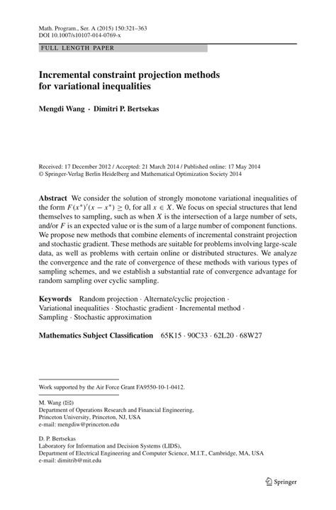 pdf incremental constraint projection methods for variational inequalities
