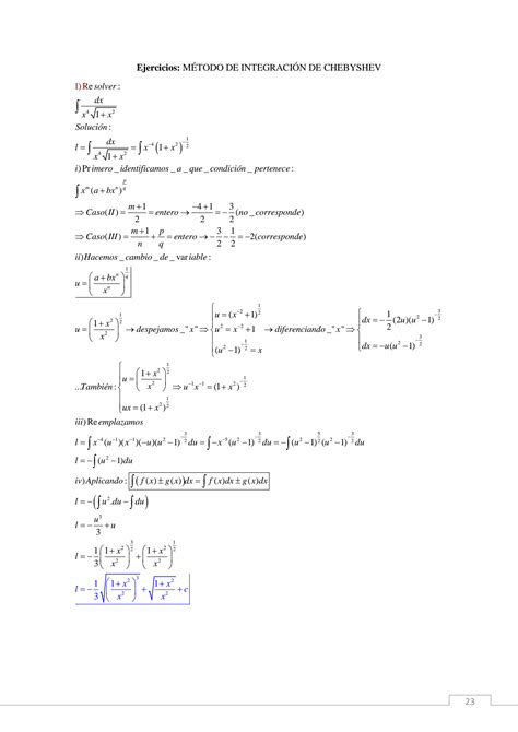 SOLUTION Ejercicios De Integrales M Todo De Integraci N De Chebyshev