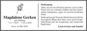 Traueranzeigen Von Magdalene Gerken Nordwest Trauer De
