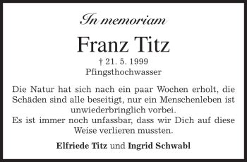 Traueranzeigen Von Franz Titz Trauer Merkur De