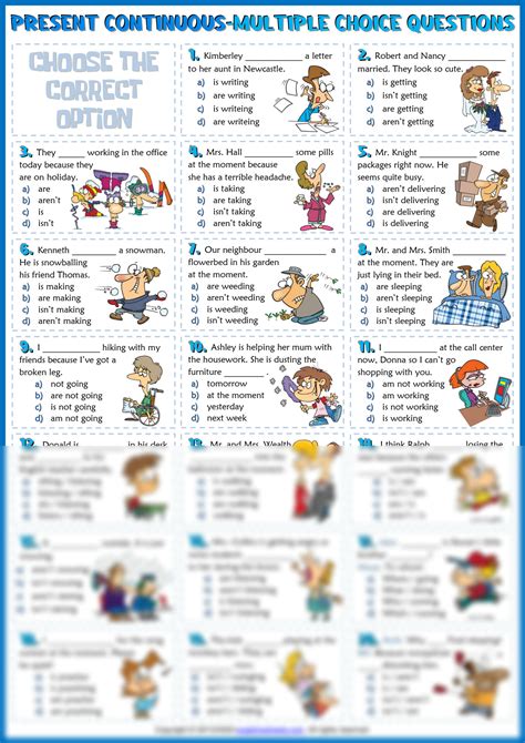 SOLUTION Present Continuous Tense Esl Printable Multiple Choice