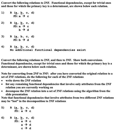 solved convert the following relations to 2nf functional