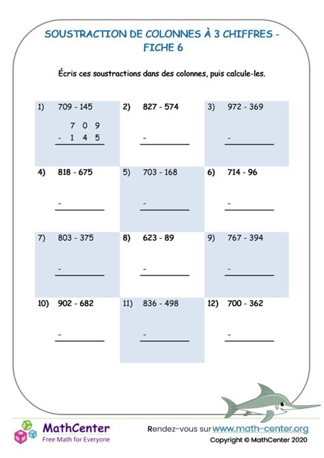 CE2 Fiches de travail Soustraction à trois chiffres avec regroupement