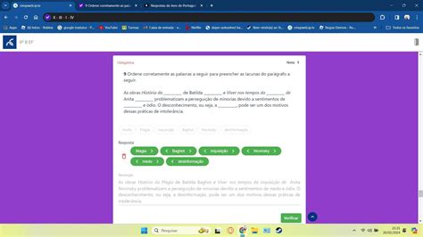 9 Ordene Corretamente As Palavras A Seguir Para Preencher As Lacunas Do