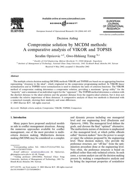 a comparative analysis of the vikor and topsis multi criteria decision making methods pdf
