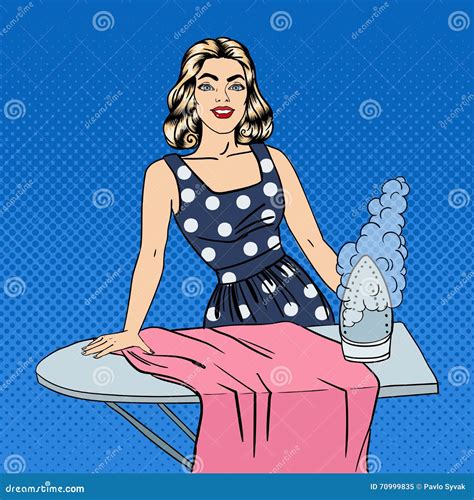 Woman Ironing Clothes Girl Doing House Work Stock Vector