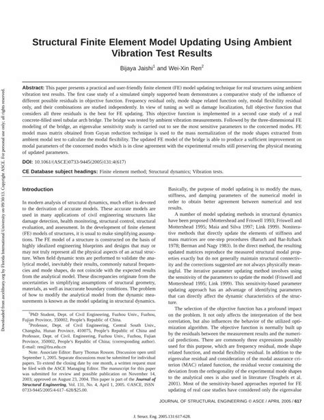 PDF Structural Finite Element Model Updating Using Ambient Vibration