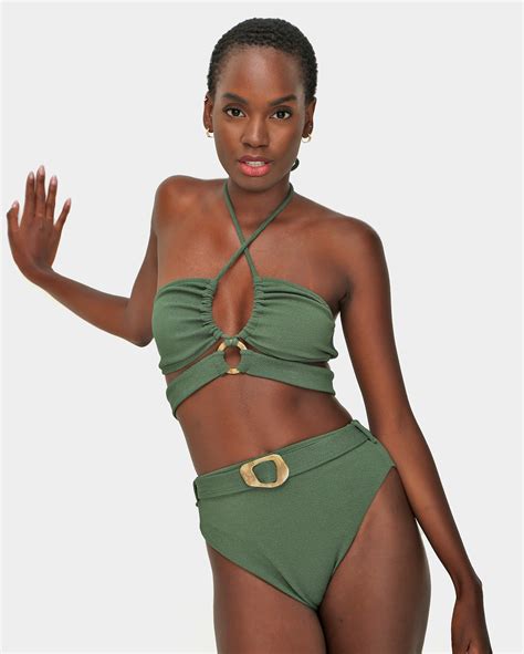 Riachuelo Biquíni Calcinha Hot Pant Cinto Textura Verde Dript by