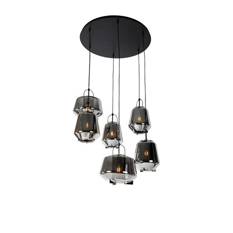 QAZQA Art Deco Hanglamp Zwart Met Smoke Glas 6 Lichts Kevin Kopen