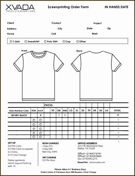 Tee Shirt Order Form Template Excel