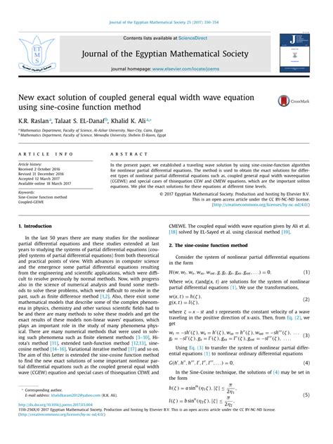 pdf new exact solution of coupled general equal width wave equation using sine cosine function