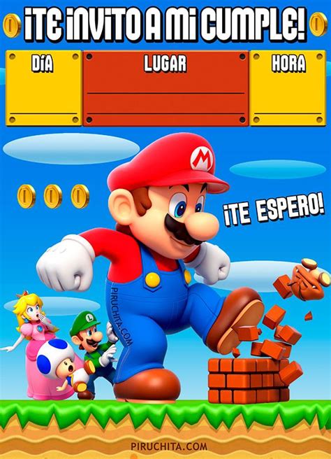 Invitación de Mario Bros para Cumpleaños GRATIS 2021 Invitaciones de