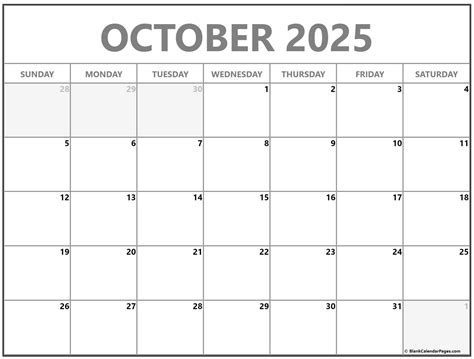 October 2025 Calendar Free Printable Calendars