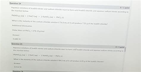 Solved Aqueous Solutions Of Lead Ii Nitrate And Sodium Chegg
