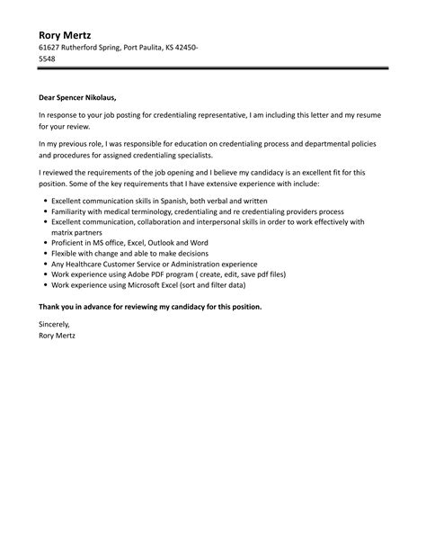 Credentialing Request Letter