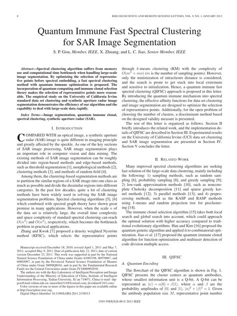 pdf quantum immune fast spectral clustering for sar image segmentation