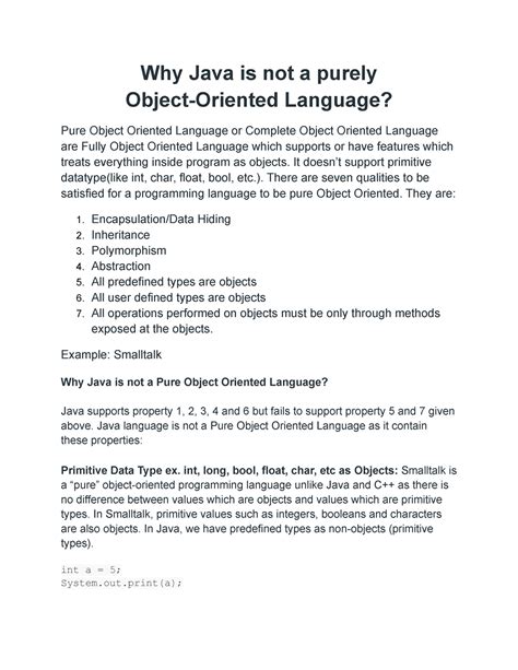 why java is not a purely object oriented language why java is not a purely object oriented