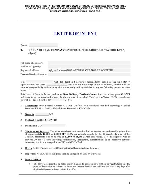 Letter Of Intent Purchase Business Free Printable Documents Images