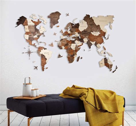 Carte Du Monde En 3D Sur Le Mur Carte En Bois 100 Cm X 60 Cm Cool Mania
